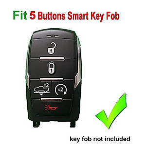 Silicone Key Fob Cover Case Protector Fit for 2021 2020 2019 Ram 1500 Accessories 5 Buttons Keyless Entry Remote Control Car Key Fob Skin Jacket Holder (Black 2 Pack)