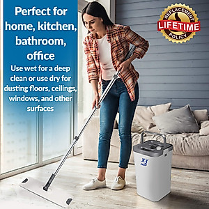 X3 Mop, Separates Dirty and Clean Water, 3-Chamber Design, Flat Mop and Bucket Set, Hands Free Home Floor Cleaning, 3 Reusable Microfiber Mop Pads Included