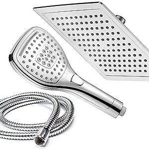Dream Spa Ultra-Luxury 9" Rainfall Shower Head/Handheld Combo. Convenient Push-Button Flow Control Button for easy one-handed operation. Switch flow settings with the same hand! Premium Chrome
