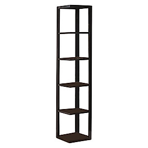King's Brand Wood Wall Corner 5-Tier Bookshelf Case, Espresso Finish