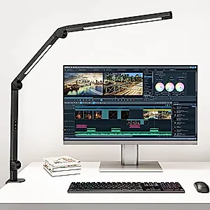 EppieBasic Led Desk Lamp with Clamp,[Dual Light Source] Desk Light for Home Office, Dimmable & 4-Color Modes Table Lamp, Eye Care Office Lighting with Memory & Timer for Monitor Work Study Reading
