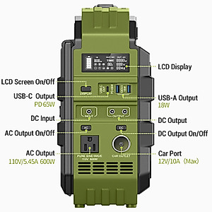 BROWEY Portable Power Station with Built-in Solar Panel, 614WH/192000mAh LiFePO4 Battery Pack, 600W Solar Generator with AC/DC/USB/PD Outputs for Outdoor Camping, RV Travel, Emergency Preparedness