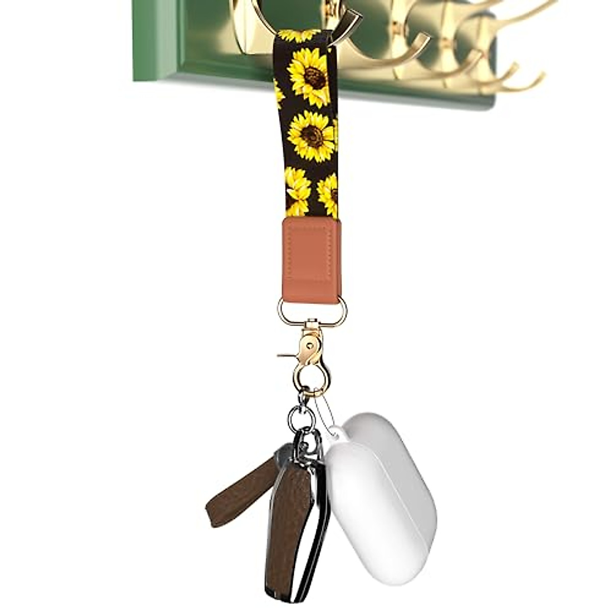 Handlein Key Ring Bracelet ，Mini Keychain Bracelet for Women，Key Rings for Keychains Holder Car ID Badges Card Wallet Phone Camera.(Sunflower)