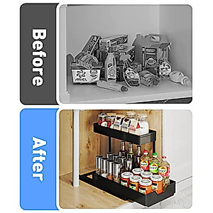 MDHAND Under Sink Organizers and Storage Under Sink Organizer, 2 Tier Kitchen Under Cabinet Storage Organizer, Multi-Purpose 2 Tier Under Sink Storage for Cabinet Bathroom Kitchen, Black