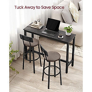 VASAGLE Bar Stools, Set of 2 PU Upholstered Breakfast Stools, 29.7-Inch Barstools with Back and Footrest, Simple Assembly, for Dining Room Kitchen Counter, Classic Black and Coffee Brown ULBC069B82