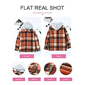 EVALESS Womens Fall Hooded Flannel Shacket Jacket 2023 Trendy Casual Long Sleeve Plaid Corduroy Button Down Shirts Coats Outfits,Orange M