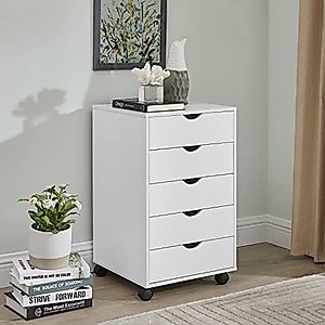 Naomi Home Wood Under Desk Drawer Cabinet Rolling Desk Drawers Storage Drawer Unit for Desk Storage Organizer Drawers for Under Desk Storage Organizer with Wheels - 5 Drawer, White