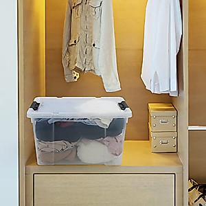 Ucake 40 Quart Clear Storage Latching Bin, Plastic Storage Box with Wheels, 4 Pack