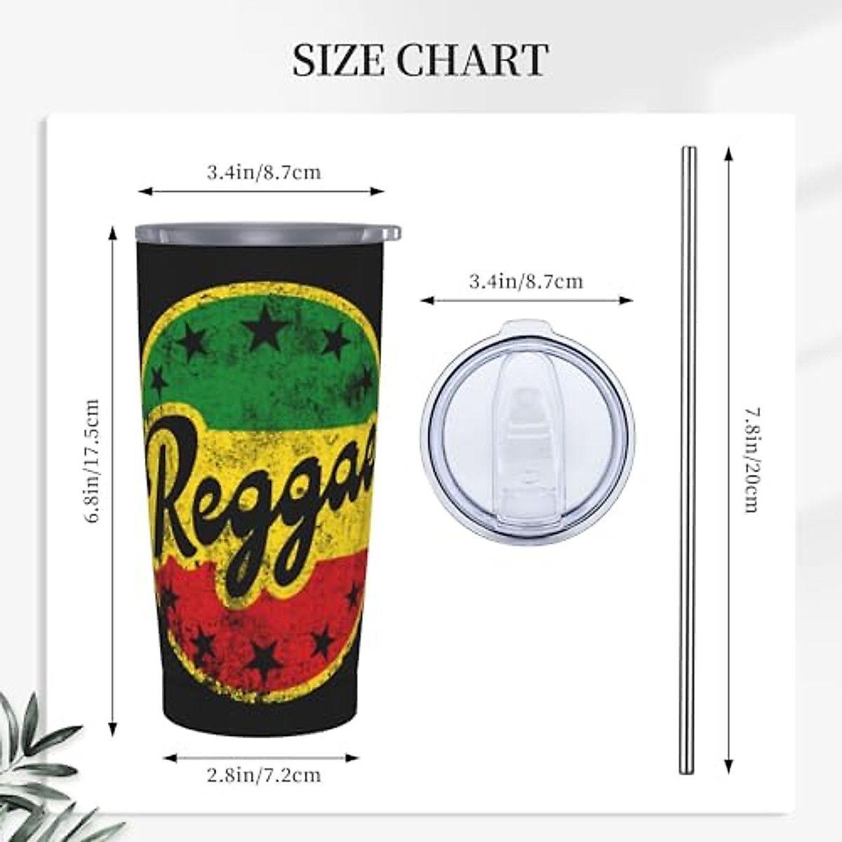VKKOEWL Jamaican Reggae Logo Stainless Steel Insulated Tumbler 20 Oz Travel Water Bottle Coffee Mug Drink Cup With Lid Straw