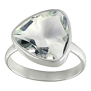 SURYAGEMS Faceted Natural Trillion Stone 925 Sterling Silver Crystal Quartz Ring Astrology Use Size 4-13
