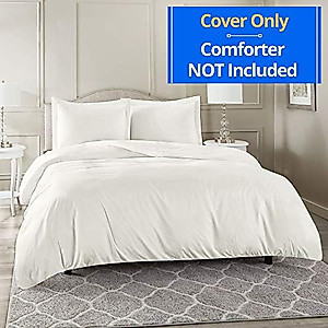 600 Thread Count Off White Oversized Queen Size Duvet Cover Set, 3 Piece Double Brushed Cotton Duvet Cover with Button Closure, 1 Oversized Queen Duvet Cover (98 x 98) inches and 2 Pillow Shams