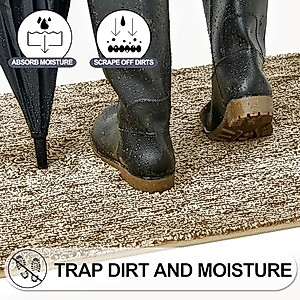 REFETONE Indoor Doormat, Front Door Mat 24"x36" Absorbent Rubber Backing Non Slip Back Door Mats, Machine Washable Low-Profile Entry Rug, Resist Dirt Inside Floor Mat Door Rugs for Entryway, Coffee