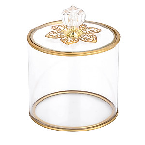 Hipiwe Glass Qtip Holder with Lid Gold Bathroom Canister Clear Qtip Holder Dispenser Jar for Cotton Swabs Jewelry Hair Band Cotton Ball Organizer Box for Vanity Countertop