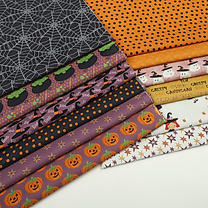 Chuanshui 12 PCS 17.5 x 10.5 inches (44 x 25 CM) 100% Cotton Craft Fabric Bundle for Patchwork 12 Different Pattern Pre-Cut Quilting Fabric Fat Eighths Square for DIY Craft Sewing (Halloween Pattern)