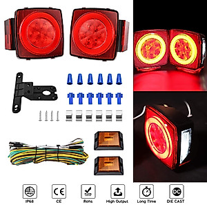Kohree Super Bright Led Trailer Light Kit, IP68 Waterproof Submersible Boat Trailer Lights, 12V Led Stop Turn Tail License Lights with Wiring Kit for Camper Truck RV Snowmobile Under 80 Inch
