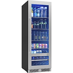 Zephyr 24 Inch Wine Fridge & Beverage Refrigerator Single Zone Full Size - Tall Wine Cooler Cellars Large Bar Drink Cabinet Freestanding with Glass Door - 266x12oz cans & 14x750 ml bottles