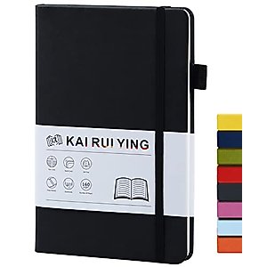 KaiRuiYing Journal Notebook with Pen Holder, A5 Hardcover Notebooks for Work, College Ruled Notebook for School, Lined Journal for Writing, 100Gsm Premium Thick Paper with Inner Pocket, Medium 5.7"x8.4" (1Pack, Black)