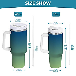 MCHIVER Blue Green Gradient 30 oz Tumbler with Handle and Straw Stainless Steel Vacuum Water Bottle Leak-proof Travel Coffee Mug Insulated Tumbler with Lid