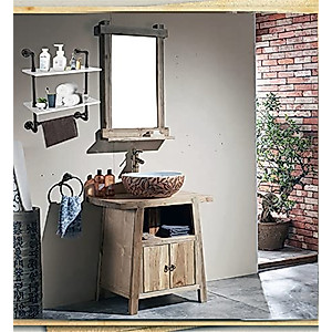 Lengfkus Industrial Pipe Shelving,Iron Pipe Shelves Industrial Bathroom Shelves with Towel bar,24 inch Rustic White Metal Pipe Floating Shelves Pipe Wall Shelf,2 Tier Industrial Shelf Wall Mounted