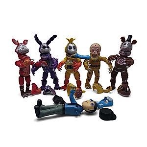 Toysvill Inspired by Five Nights at Freddy Game Action Figures Toys (FNAF) Toy, Set 6 pcs, Height 6in [Nightmare Foxy, Freddy, Bonnie, Fazbear, Chica and Human Security] with Masks