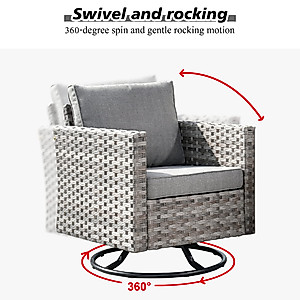 HOOOWOOO Outdoor Patio Sectional Furniture Sofa Set with Fire Pit Table,10 Piece Modern Wicker Couch with Swivel Chairs,Modular Conversation Seating Set with Widened Armrest for Garden(Dark Grey)