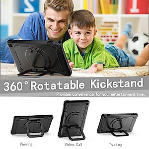 zukof Case for Amazon Fire Max 11 inch Tablet (13th Generation, 2023 Release) Hybrid Shockproof 360 Rotating Multi-Functional Ring Stand Case with Shoulder Straps (Black/Black)