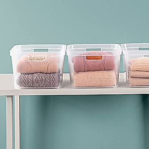 Sterilite 8.25x12.25x15 Inch Modern Polished Storage Bin w/ Comfortable Carry Through Handles & Banded Rim for Household Organization, Clear (6 Pack)