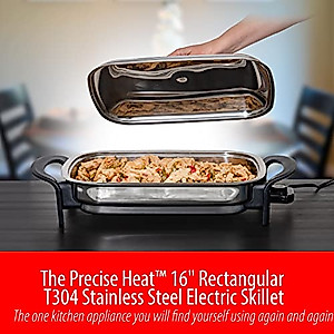 Maxam 16-Inch Electric Skillet - Rectangular Stainless Steel Pan with Handles and Lid Cover
