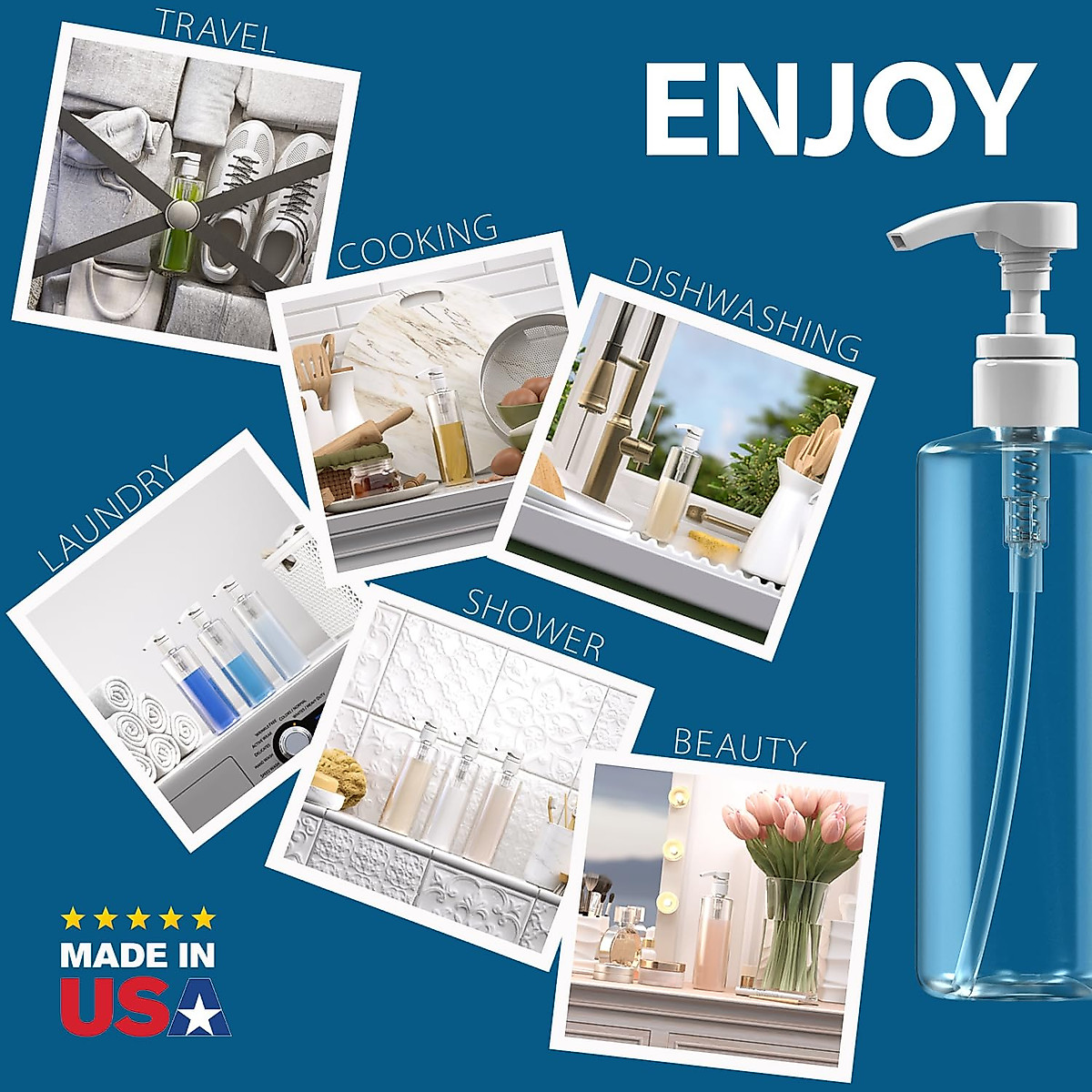 Bar5F 16-Ounce Emoty Plastic Shampoo and Conditioner Pump Bottles, BPA-Free, Crystal-Clear, Ideal for Lotion, Body Wash, Cream, Liquid Soap, Shower, Guest Room, 3-Pack