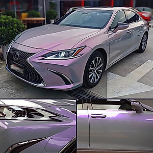 ASENDIWAY Chameleon Glossy Light Grey to Purple Car Vinyl Wrap Roll Color Change Adhesive Decal Sticker Film Stretchable Air Release DIY Vehicle Vinyl