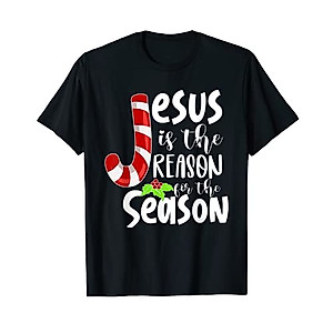 Christian Jesus The Reason Candy Cane Xmas Holiday Season T-Shirt