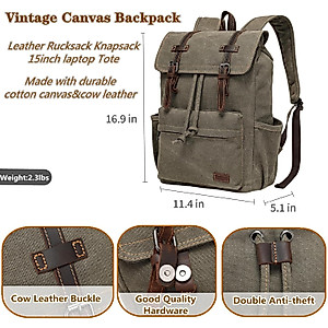 JIELV Canvas Vintage Backpack,Mens Travel Rucksack,Casual Daypack Bookbag for Laptop School College Hiking(Army Green)