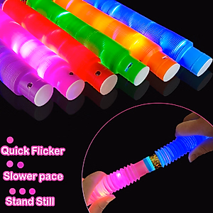 Easter Basket Stuffers for Toddlers -6 PCS,Light Up Pop Tubes Toys Gifts for Kids,Glow Sticks Party Favors,LED Bracelets Necklaces Accessories for Children,Camping Essentials Camp Fun for Boys Girls