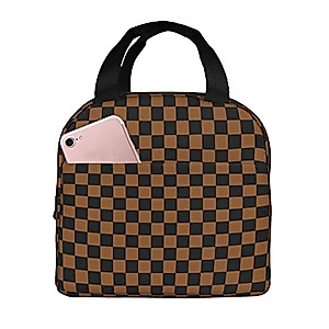 ayvcxui Brown and Black Plaid Race Checkered Flag Lunch Tote Reusable Lunch Bag Insulated Lunch Box for Students Work Outdoor Travel PicnicThermal Portable Bento Box Handbags Tote