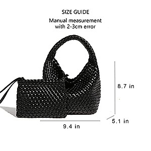 Womens Vegan Leather woven handbag Fashion Handmade Beach Bag Top-handle Handbag bottega bag dupes naghedi hobo bag for women (Black)