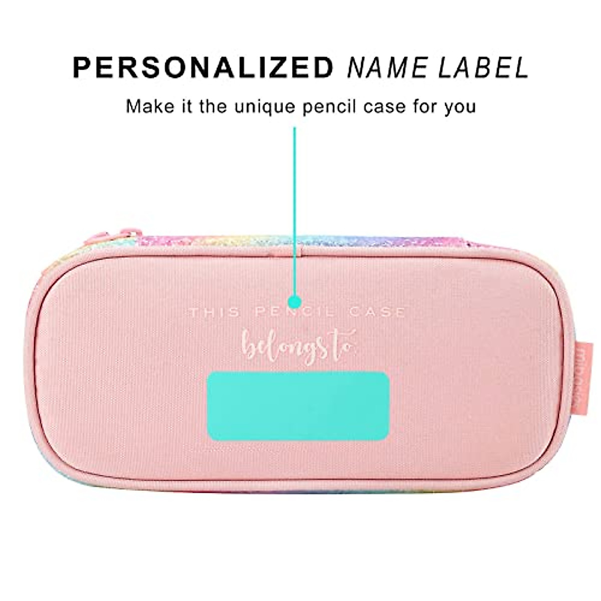 mibasies Girls Pencil Case for Kids, Pencil Pouch Boys Soft Rainbow Pen Box (Pink Blue Rainbow)