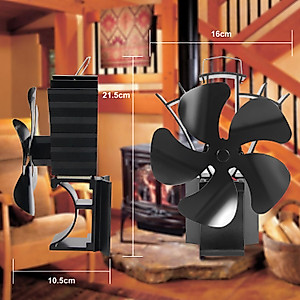 VODA Stove Fan 5 Blades for Wood Stove/Fireplace/Flue Pipe - Magnetic Installation, No Power Required - High Efficiency, Low Noise, Durable - Include 1 Spare Ring