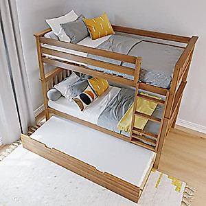 Max & Lily Bunk Bed, Twin-Over-Twin Bed Frame for Kids with Trundle, Pecan