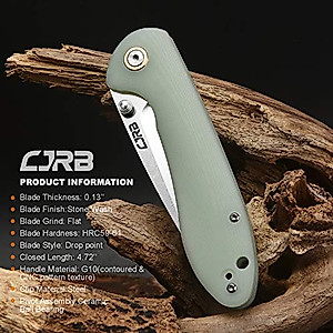 CJRB Folding Knife Feldspar Pocket Stonewash D2 Steel Blade G10 Tactical Handle EDC Knife Green-Large (J1912)
