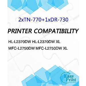 EASYPRINT (2xToner+1xDrum) Compatible TN-770 TN770 Toner Cartridges & DR-730 DR730 Drum Unit Used for HL-L2370DW L2370DWXL MFC-L2750DW L2750DWXL, (2-Pack Toner with 1-Pack Drum, Total 3-Pack)