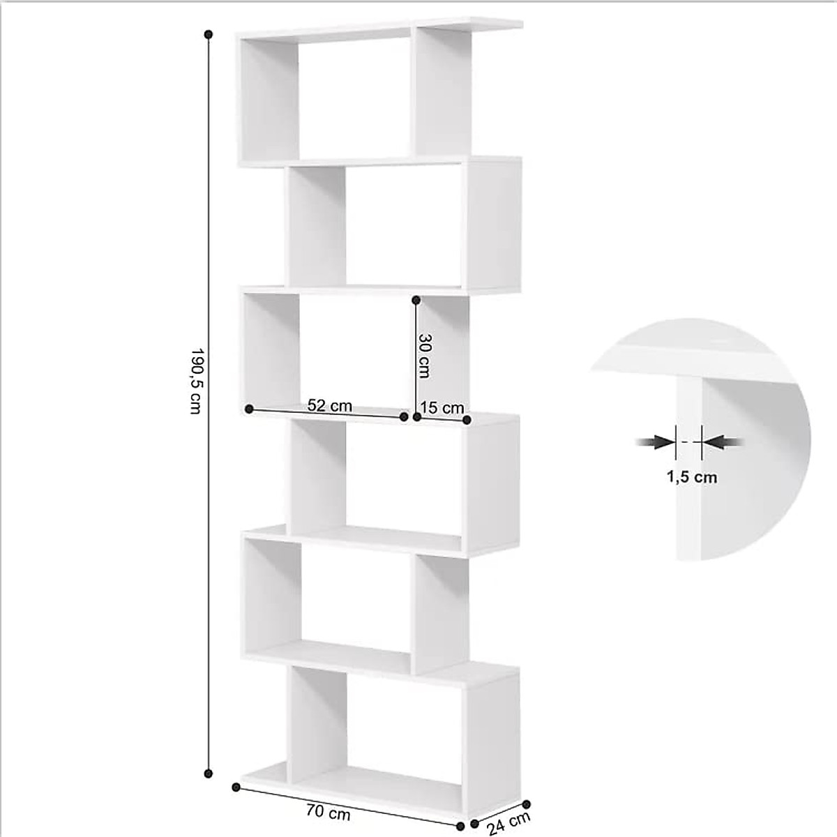 Function Home Geometric Bookcase, S Shaped Bookshelf, Modern Freestanding Decorative Display Shelves, White Book Shelf for Bedroom Living Room Office