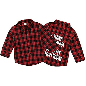 Toddler Baby Girl Toddler Baby Girl Boys Kids Letters Print Long Sleeve Shirt Button Plaid Top Jean Jacket Coat Outwear (red buffalo plaid jacket,2-3t)