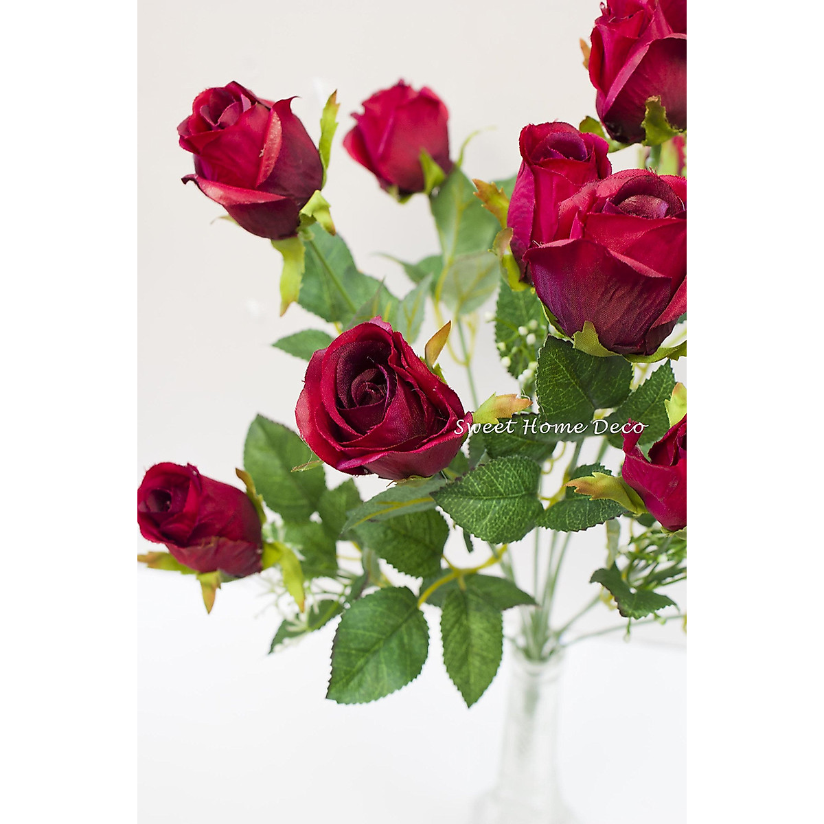 Sweet Home Deco 18'' Silk Rose Bud Artificial Flower Bush (12 Stems/12 Flowers) Wedding Home Decoration (Red)