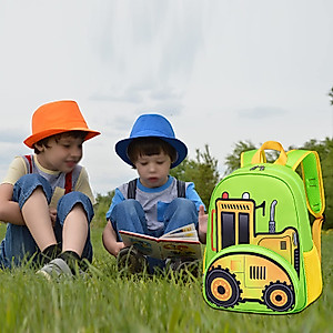 BTOOP Toddler Backpack Boys Cute Kids School Backpack Preschool Kindergarten Bookbags Nursery Daycare Toddler Bags, Tractor-fluorescent Green