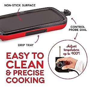 Dash Everyday Nonstick Electric Griddle for Pancakes, Burgers, Quesadillas, Eggs & other on the go Breakfast, Lunch & Snacks with Drip Tray + Included Recipe Book, 20in, 1500-Watt - Red