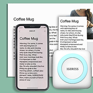 IGERESS Mini Printer, Wireless Bluetooth Pocket Thermal Printer, Sticker Printer, Portable Notes Picture Printer Receipt Paper Printer Compatible with iOS and Android