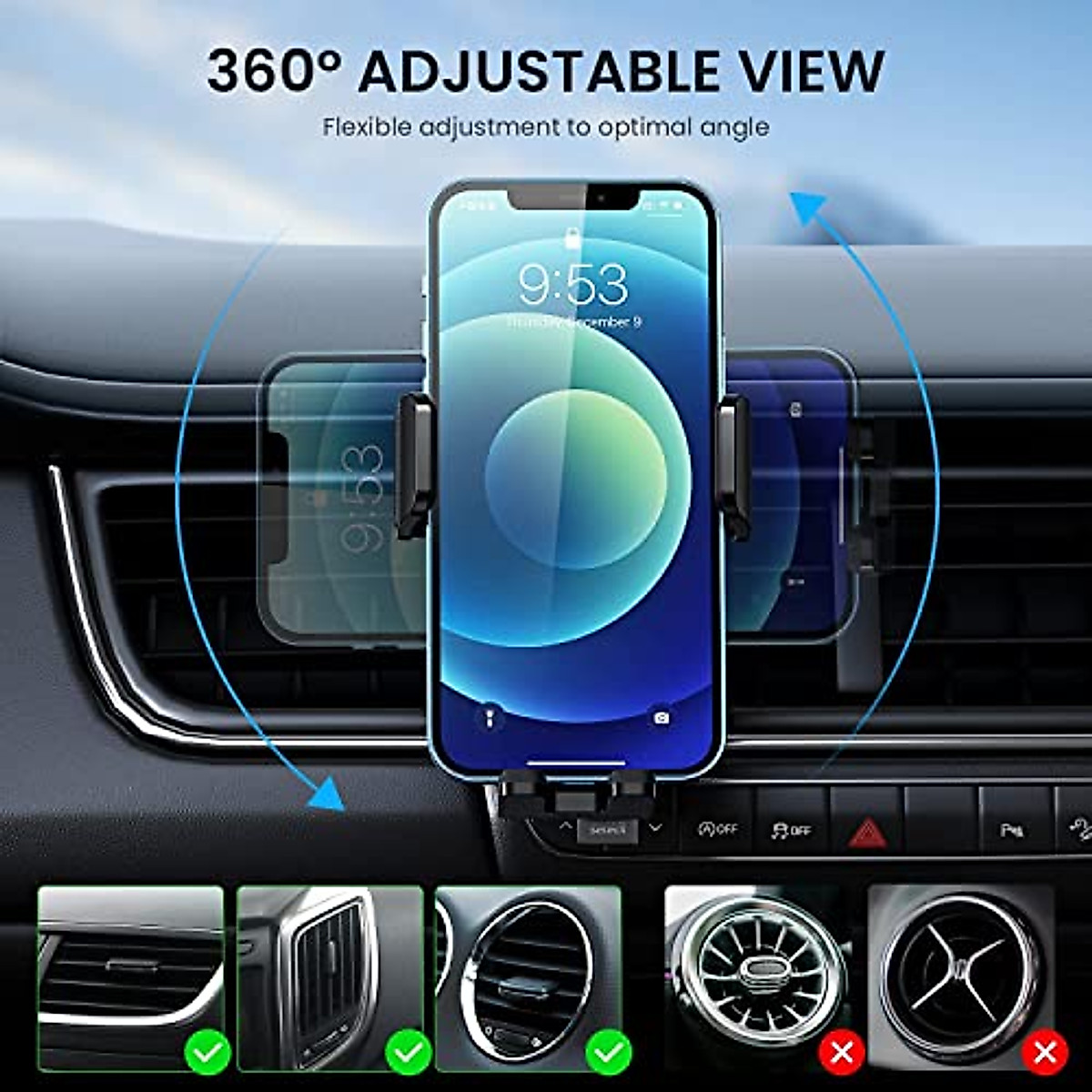 Qifutan Phone Mount for Car Vent [Upgraded Metal Clip] Cell Phone Holder Car Hands Free Cradle in Vehicle Car Phone Holder Mount Fit for Smartphone, iPhone, Cell Phone Automobile Cradles Universal