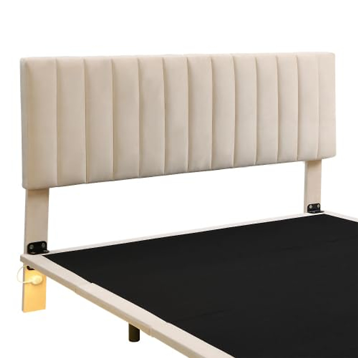 AnwickNomo Floating Velvet Bed Frame Queen with Sensor Light and Headboard, Upholstered Led Queen Platform Bed Frame for Boys Girls Kids, Light Up Bed Frame, Bedroom Sets, Noise-Free (Beige)