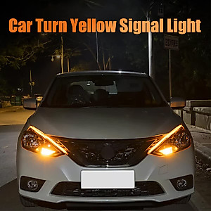 Car LED Strip Lights, 2Pcs 24 Inch Flexible LED Headlight Strips Dual Color White Turn Signal Yellow Lights Waterproof Car Daytime Running Light Strip for Truck SUV