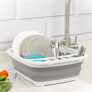 SAMMART 8L (2.11Gallons) Collapsible Dish Drainer - Foldable Drying Rack - Portable Dinnerware Organizer - Space Saving (White/Grey, 1)